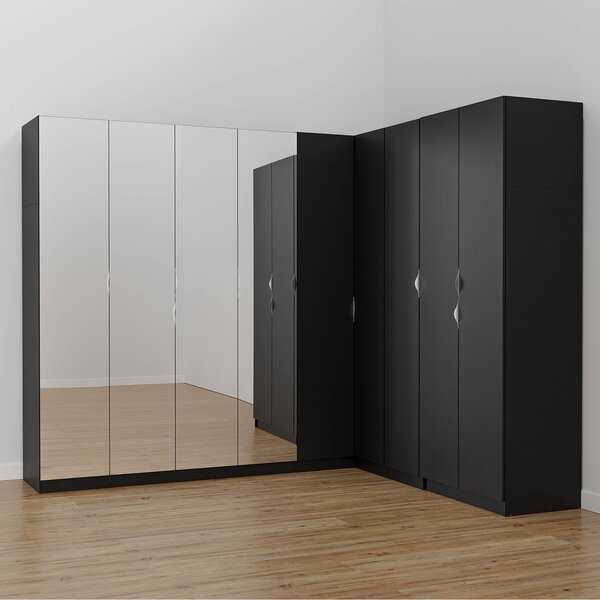 Guarda Roupa Modulado De Canto Com Espelho 9 Portas 4 Peças Hera ...