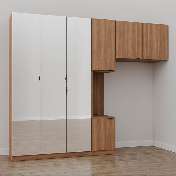 Guarda-roupa Modulado Solteiro 7 Portas Com Espelho E Mesa De Cabeceira ...