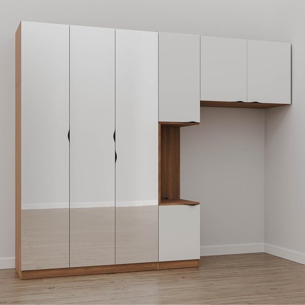 Guarda-roupa Modulado Solteiro 7 Portas Espelho E Mesa De Cabeceira ...