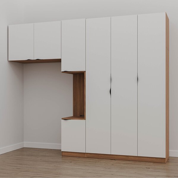Guarda-roupa Modulado Solteiro Com Mesa De Cabeceira 7 Portas 3 Peças ...