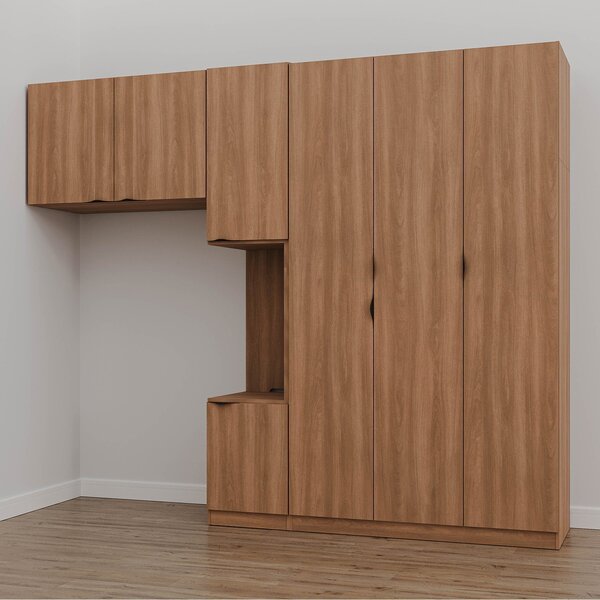 Guarda-roupa Modulado Solteiro Com Mesa De Cabeceira 7 Portas 3 Peças ...