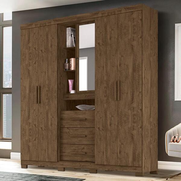Guarda Roupa Pequeno 195cm Com Espelho Castanho Kali Shop Jm | Leroy Merlin