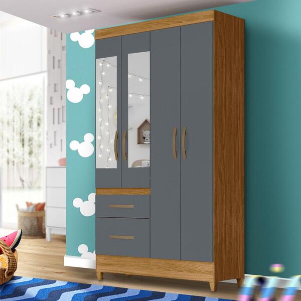 Guarda Roupa Pequeno Com Espelho 4 Portas Infantil Freijó Cinza Mia ...