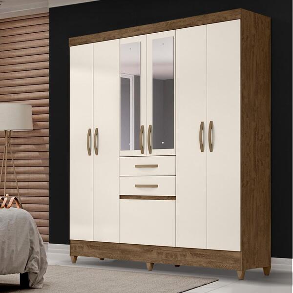 Guarda Roupa Pequeno Com Espelho 7 Portas 177cm Castanho Baunilha ...