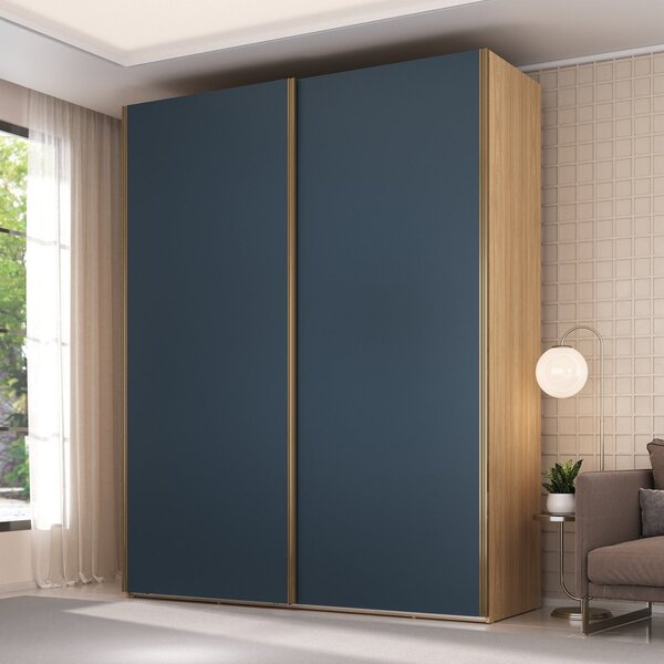 Guarda Roupa Solteiro 2 Portas 3 Gavetas Veneto Olmo Italiano/azul ...