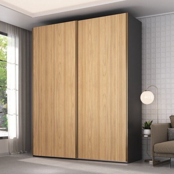 Guarda Roupa Solteiro 2 Portas 3 Gavetas Veneto Preto/Olmo Italiano ...