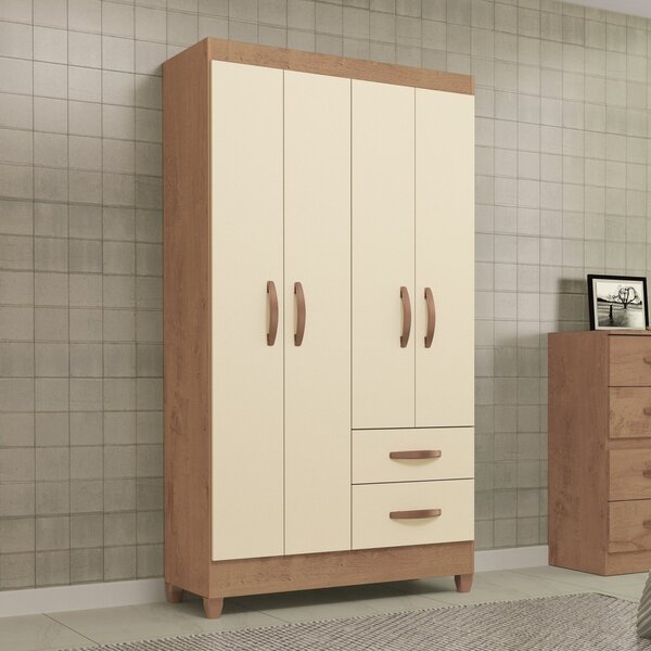 Guarda Roupa Solteiro 4 Portas 2 Gavetas Brasilia Canelato Rústico ...