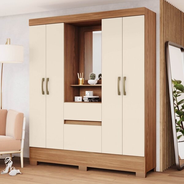 Guarda-roupa Solteiro 4 Portas 2 Gavetas Com Penteadeira Miguel Nature ...