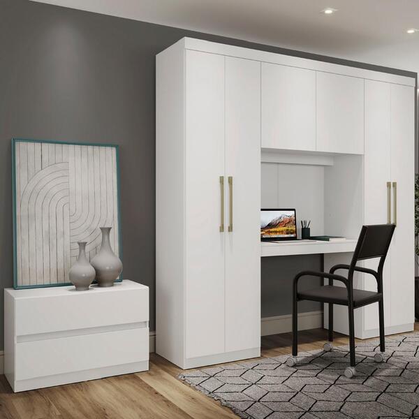Guarda Roupa Solteiro 6 Portas Branco C/ Escrivaninha | Leroy Merlin