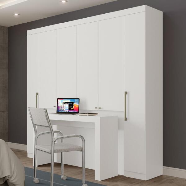 Guarda Roupa Solteiro 6 Portas Com Escrivaninha Vega Branco Com ...