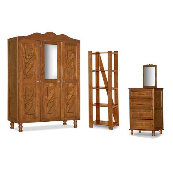 Guarda Roupa Solteiro + Estante Multiuso + Comoda Madeira Maciça Moscou ...