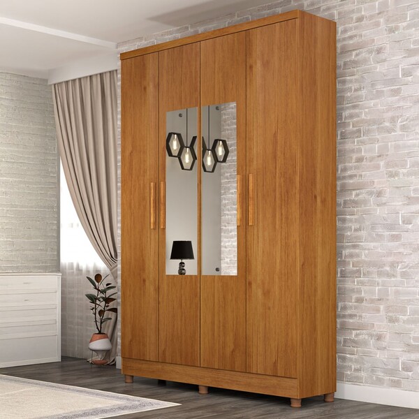 Guarda-roupa Solteiro Amsterdam 4 Portas 2 Gavetas Com Espelho Cinamomo - Tcil Móveis | Leroy Merlin
