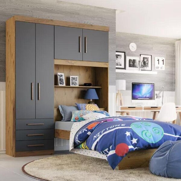 Guarda Roupa Solteiro Com Cama Solteiro 4 Portas 3 Gavetas Advantage ...