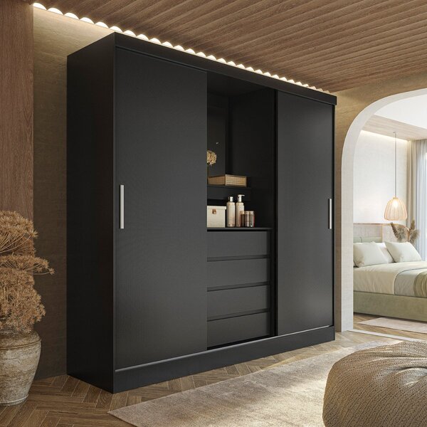 Guarda Roupa Solteiro Com Espelho 2 Portas De Correr 4 Gavetas Itália ...