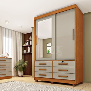 Guarda Roupa Solteiro Com Espelho E Pés 2 Portas 6 Gavetas 133cm Chicago Cinamomo/off White ...