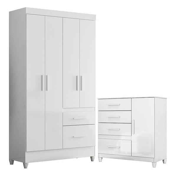 Guarda Roupa Solteiro Madri E Cômoda Vênus Com Pés Branco Flex – Moval ...