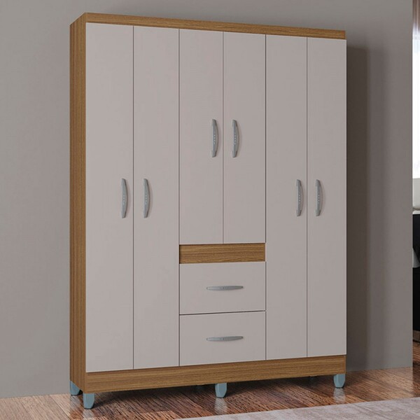 Guarda-roupa Solteiro Milão 6 Portas 2 Gavetas Castanho/off White ...
