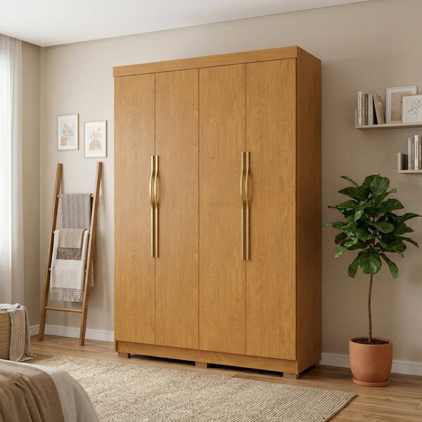 Guarda-roupa Solteiro Monza 4 Portas 3 Gavetas 100% Mdf Cerejeira ...
