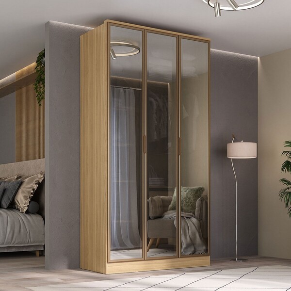 Guarda-roupa Solteiro Ravi 3 Portas Reflecta 2 Gavetas 100% Mdf Olmo ...