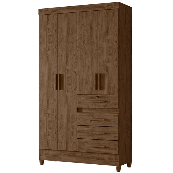 Guarda Roupa Solteiro Sobral 4 Portas Castanho Wood Moval | Leroy Merlin