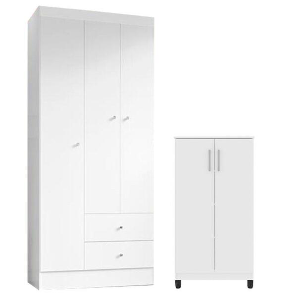 Guarda Roupa Solteiro Versa 3 Portas Branco Rosa Flex Fosco Com Armário ...