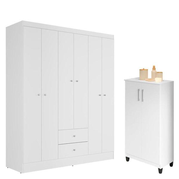 Guarda Roupa Solteiro Versa 6 Portas Branco Rosa Flex Fosco Com Armário ...