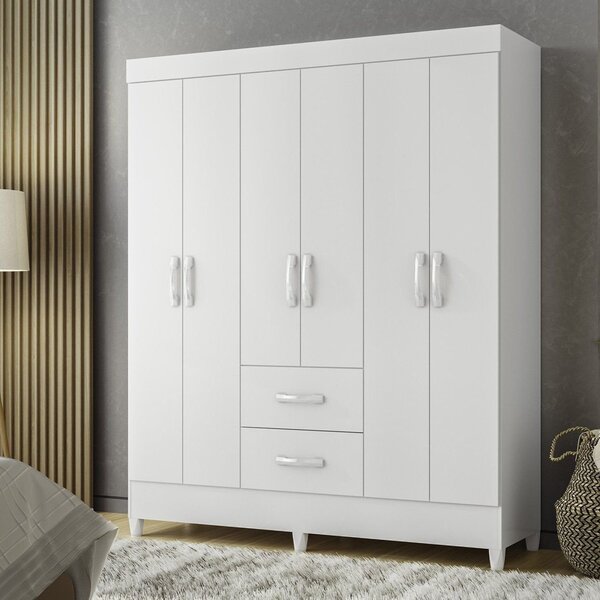 Guarda Roupas Casal 6 Portas 2 Gavetas Mobi Branco/fosco Branco Fosco ...