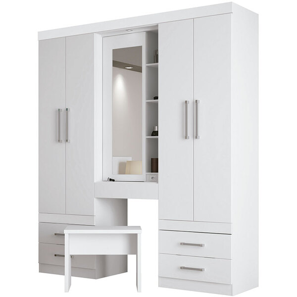 Guarda Roupa Casal Penteadeira Plus 5 Portas Branco/fucsia - Santos ...