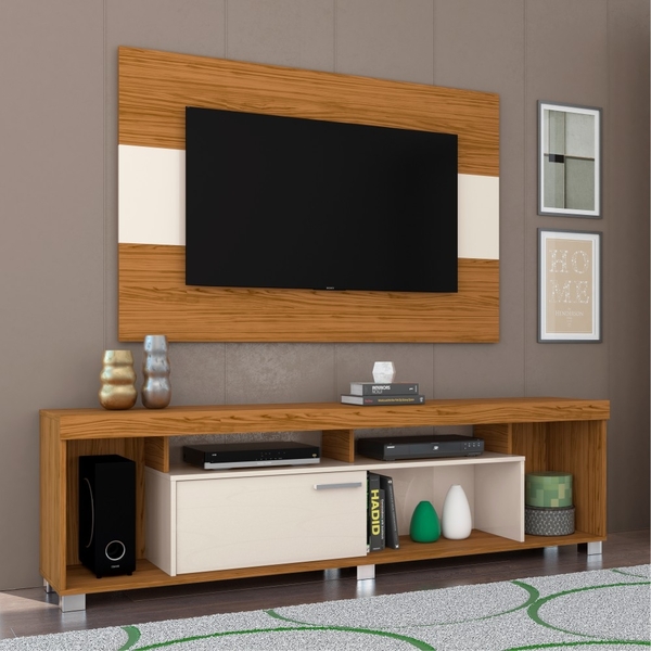 Home Para Tv Com Nichos Athena Naturale Off White | Leroy Merlin
