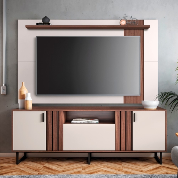 Home Para Tv Com Portas Nogueira Off White | Leroy Merlin