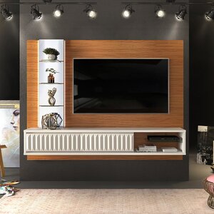Painel Suspenso Para Tv 70 Pol Caffi 3d Frisos Cinamomo Mel Creme Com Led Dj Moveis | Leroy Merlin