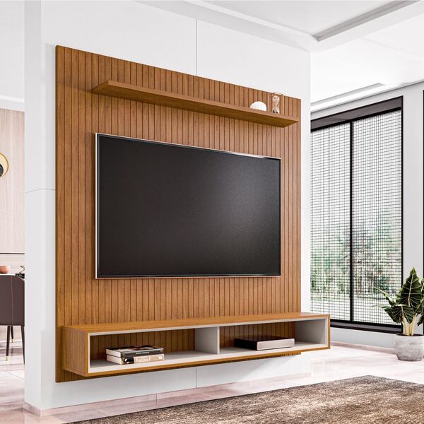 Home Suspenso Painel de Parede Madeira Ripado com Nicho Sala Estar de ...