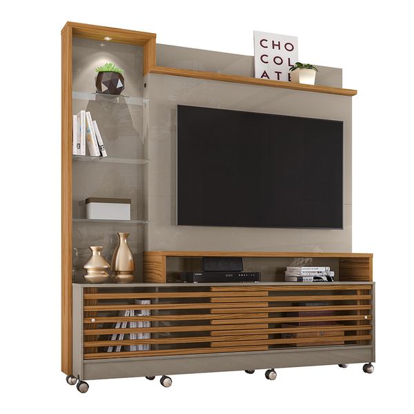 Home Theater Estante Clap Plus Tv 55" Fendi/ Naturale Com Rodízios ...