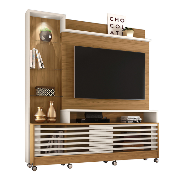 Home Theater Estante Clap Plus Tv 55" Naturale/ Off White Com Rodízios ...
