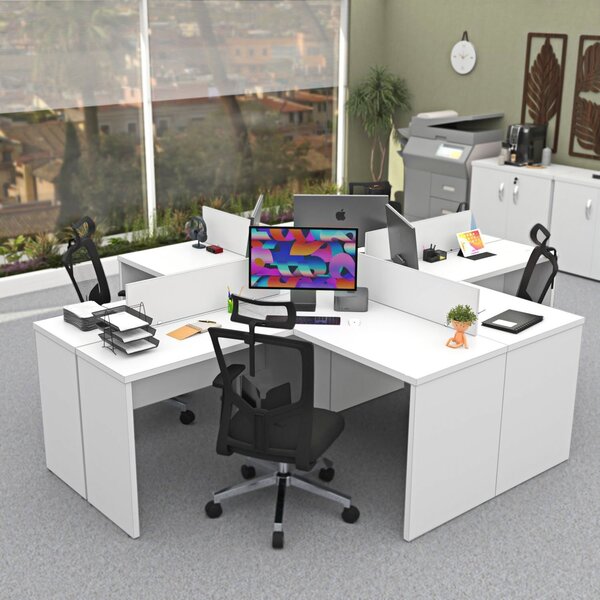 Ilha De Escrivaninhas Em L 140x60 Cm Estação De Trabalho Escritório ...