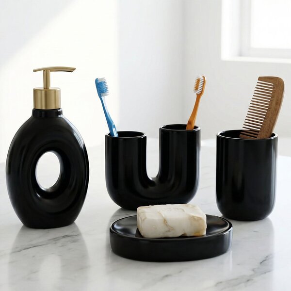 Jogo De Banheiro Lavabo Acessórios Elegante Preto Kit 4pçs | Leroy Merlin