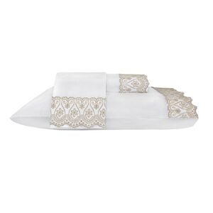 Jogo De Lençol Queen 200 Fios Anne Marken Fassi Branco / Bege | Leroy ...