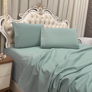 Jogo De Lençol Suave King 4 Peças Percal 400 Fios Detalhe Ponto Palito ...