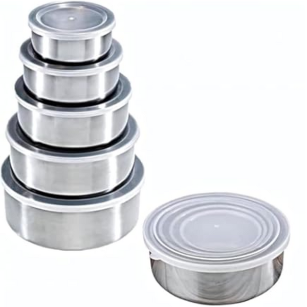 Jogo De Potes Tigelas Redondo 5 Potes Para Cozinha Com Tampa Prata ...