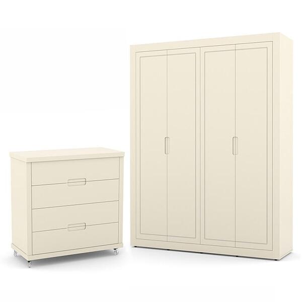 Jogo De Quarto Infantil Com Guarda Roupa 4 Portas E Cômoda 4 Gavetas ...