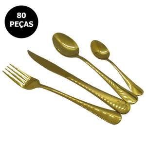 Jogo De Talheres 20 Kits De 4 Peças Conjunto Luxo Dourado Colher Garfo ...