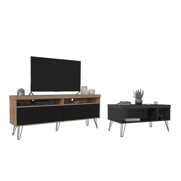 Jogo Mesa De Centro E Rack Ekaterinburg Rustico Preto | Leroy Merlin