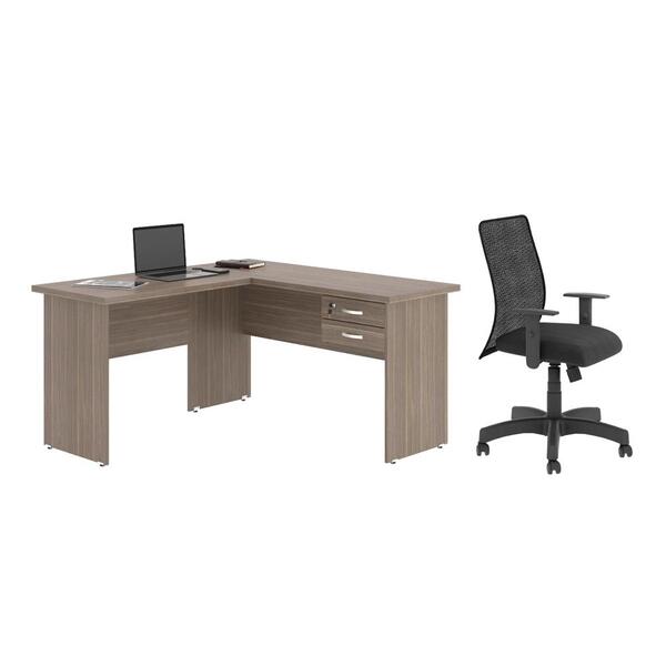 Jogo Mesa L Com Gaveteiro E Cadeira Giratória Affara Preto | Leroy Merlin