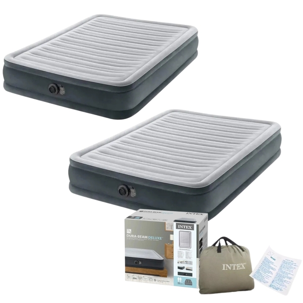 Kit 02 Colchão Casal Inflável Intex Dura Beam Comfort Plush Com Bomba ...
