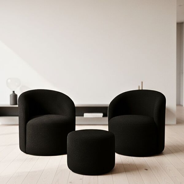 Kit 02 Poltronas Gaia + Puff Living Decorativo Curvo Orgânico Boucle ...