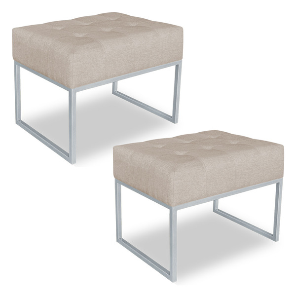 Kit 02 Puffs Lisa Linho Base Metálica Industrial Prata - Pallazio ...