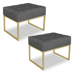 Kit 02 Puffs Lisa Suede Grafite Base Metálica Industrial Dourado ...