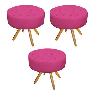 Kit 03 Puffs Fernanda Base Giratória De Madeira Corano Pink | Leroy Merlin