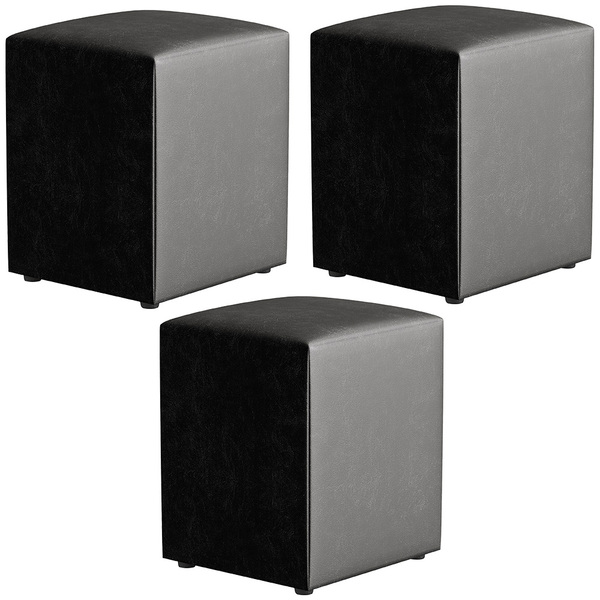 Kit 03 Puffs Quadrado L02 Decorativo Couríssimo Preto Brilho - Lyam ...