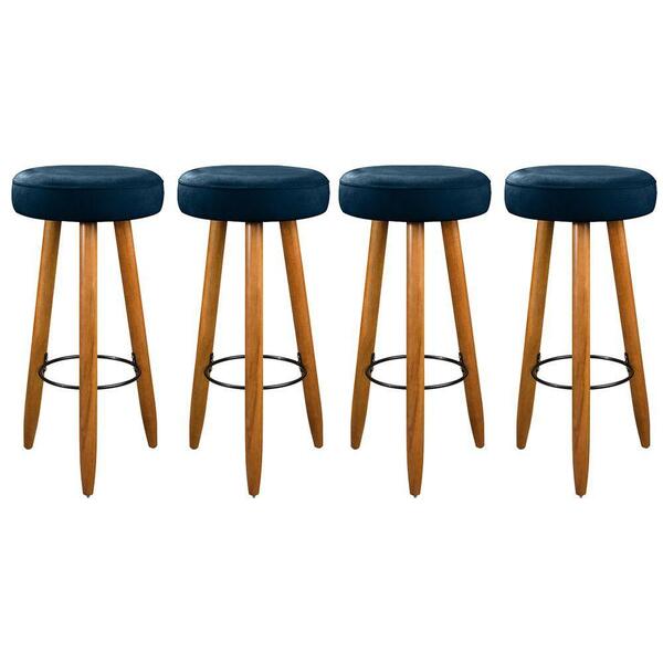 Kit 04 Bancos Alto Camila Estofada Para Bancada Bar Azul | Leroy Merlin